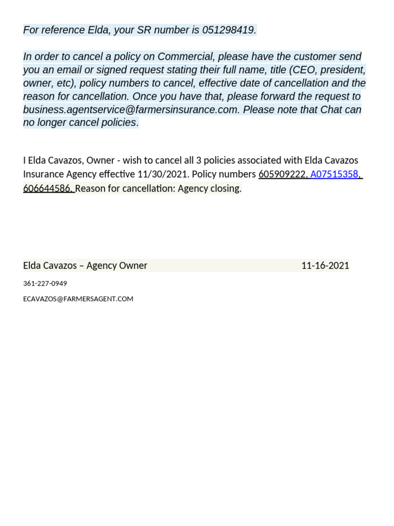 Agency Ins Cx Letter | PDF