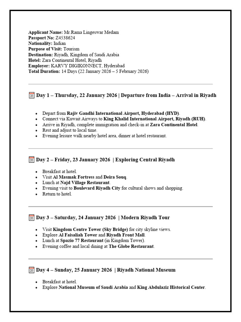 Day by Day Plan Rama Lingeswar Medam | PDF | Riyadh