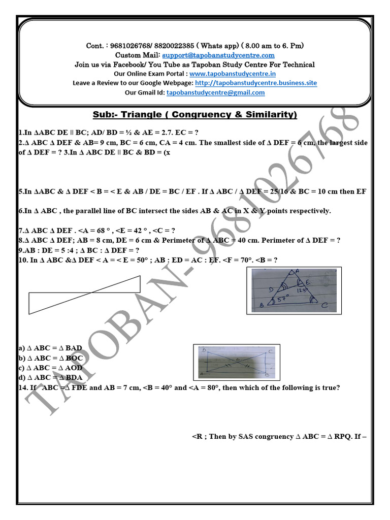 Triangle (Congruency & Similarity) For PDF | PDF