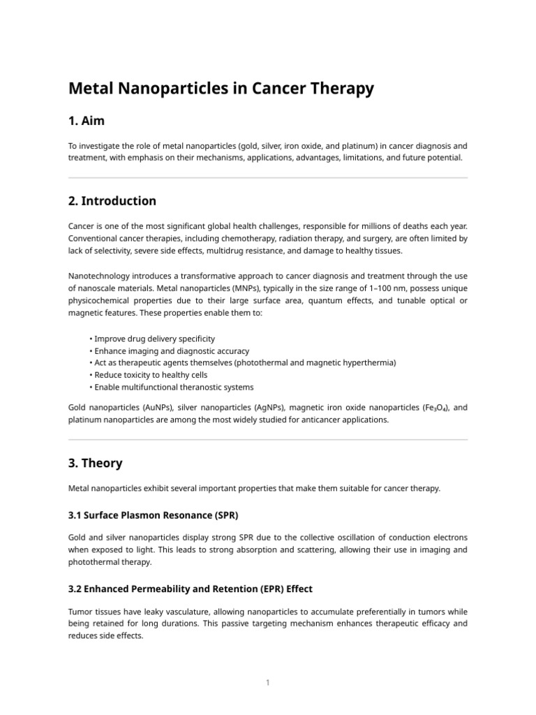 Metal Nanoparticles in Cancer Treatment | PDF | Nanoparticle | Clinical ...