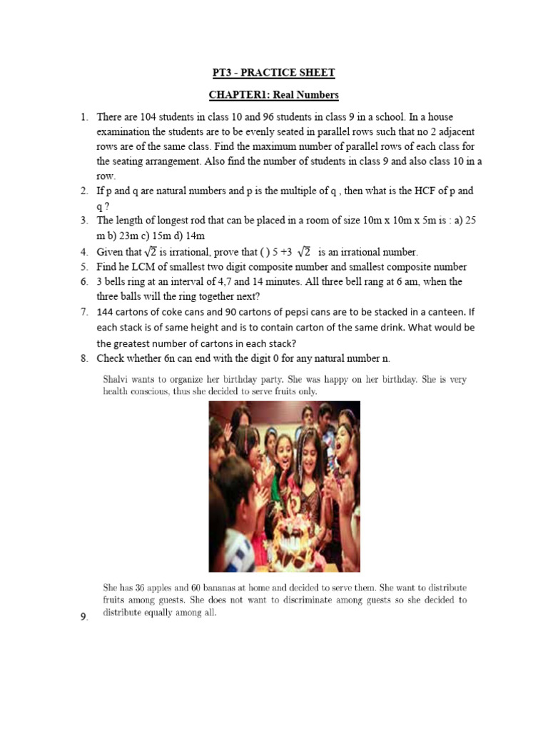 Math Practice Sheet: Real Numbers & Polynomials | PDF | Circle | Area