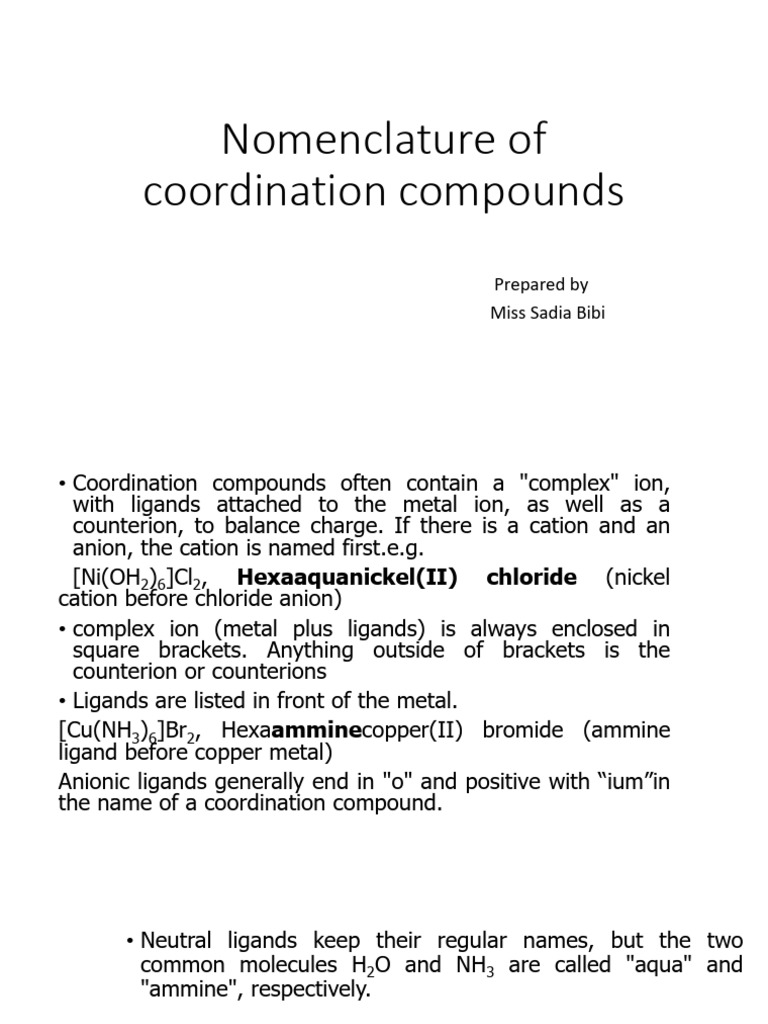 Coordination Compounds Nomenclature Guide | PDF | Coordination Complex ...