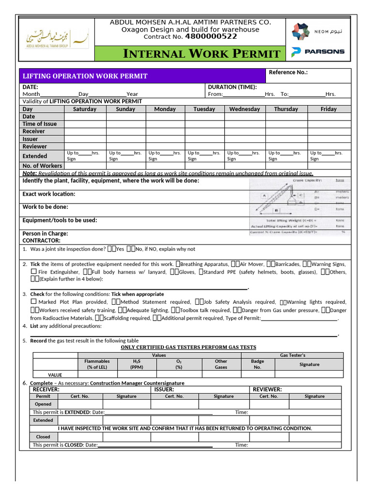 Work Permit Forms Tamimi Lifting Operations | PDF | Safety