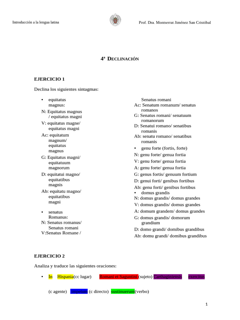 05 - FLEXIÓN NOMINAL. Exercitia (4 y 5 Declinación) | PDF | Lingüística ...