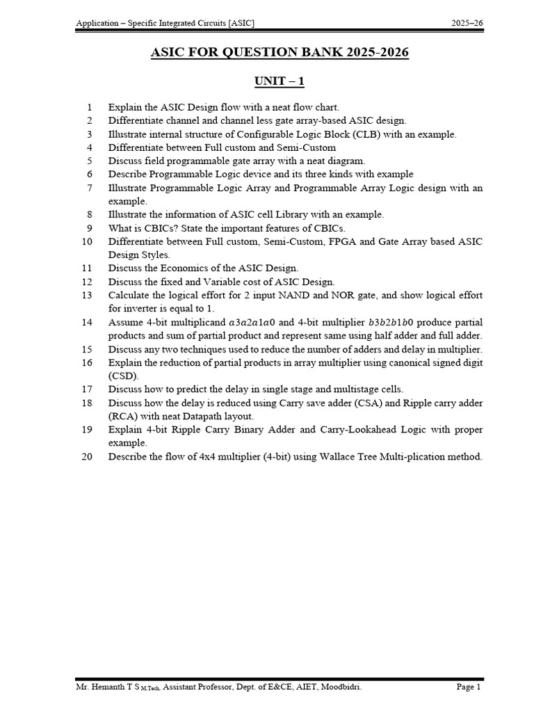 ASIC Design Concepts and Techniques 2025-26 | PDF | Logic Gate | Field ...