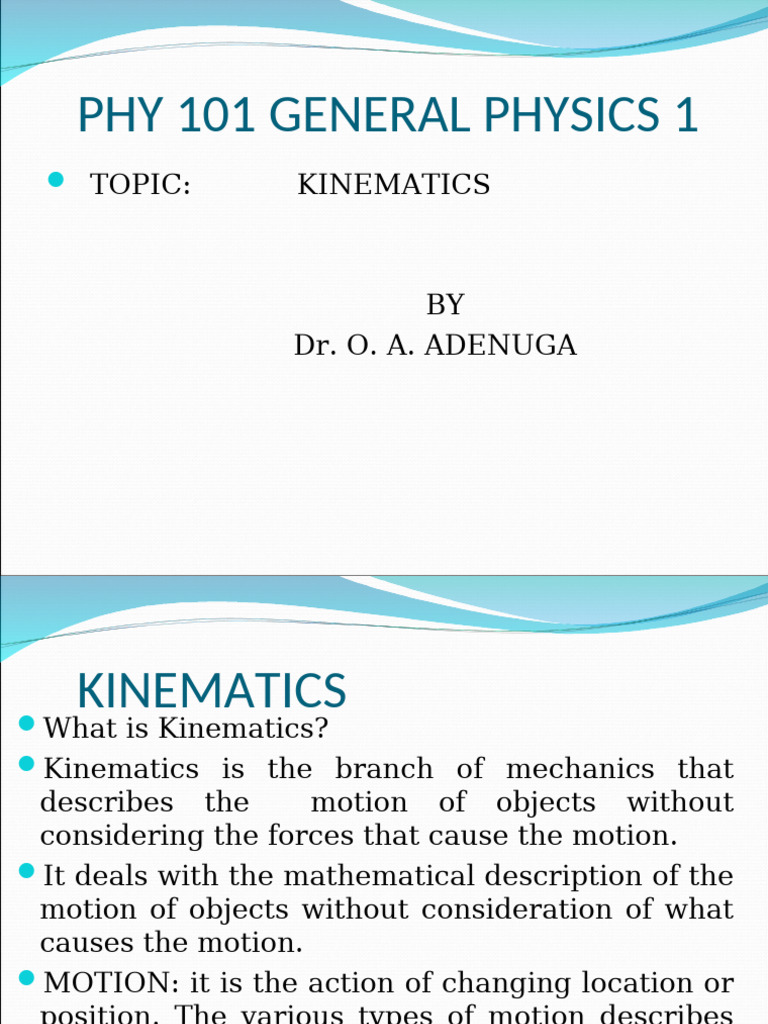 Kinematics in General Physics 1 | PDF | Acceleration | Force