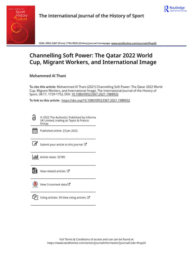 Channelling Soft Power the Qatar 2022 World Cup Migrant Workers and ...