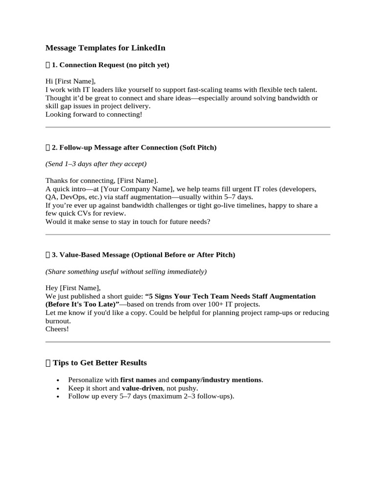 Linkedin Message Templates | PDF
