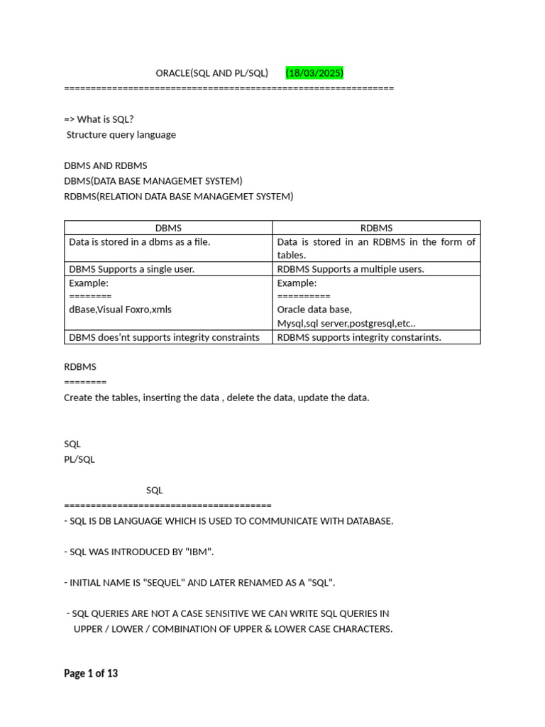 ORACLE Day 1 and Day 2 and Day3 | PDF | Sql | Databases
