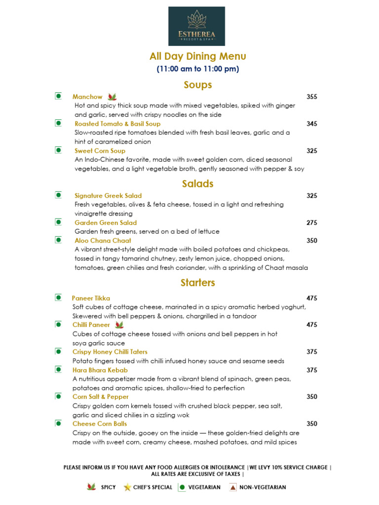 Estherea Proposed All Day Dining Menu | PDF | Curry | Thai Cuisine