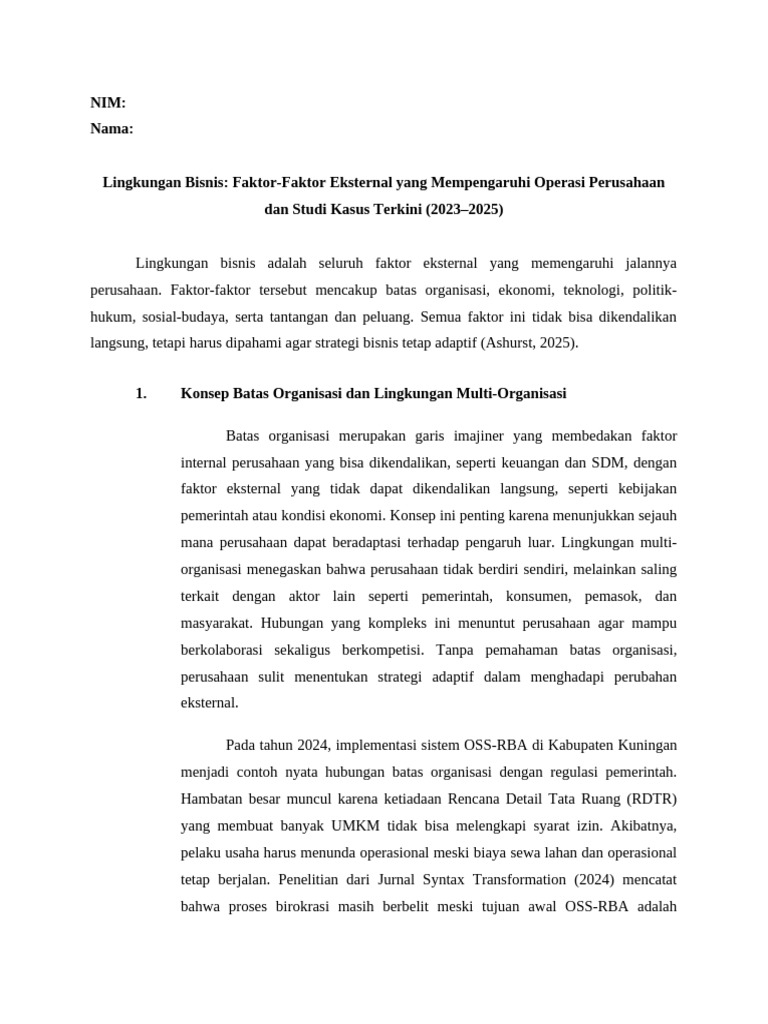 Lingkungan Bisnis - Faktor-Faktor Eksternal Yang Mempengaruhi Operasi ...