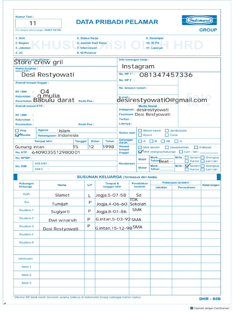 Form Data Pribadi Pelamar-2 | PDF