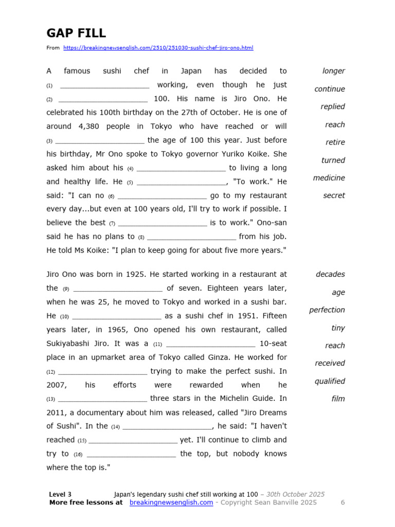 sushi-chef-jiro-ono gap fill | PDF | Gastronomy | Restaurants