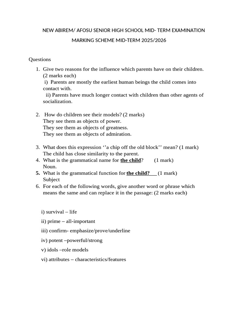 Mid-Term Exam Marking Scheme 2025/2026 | PDF