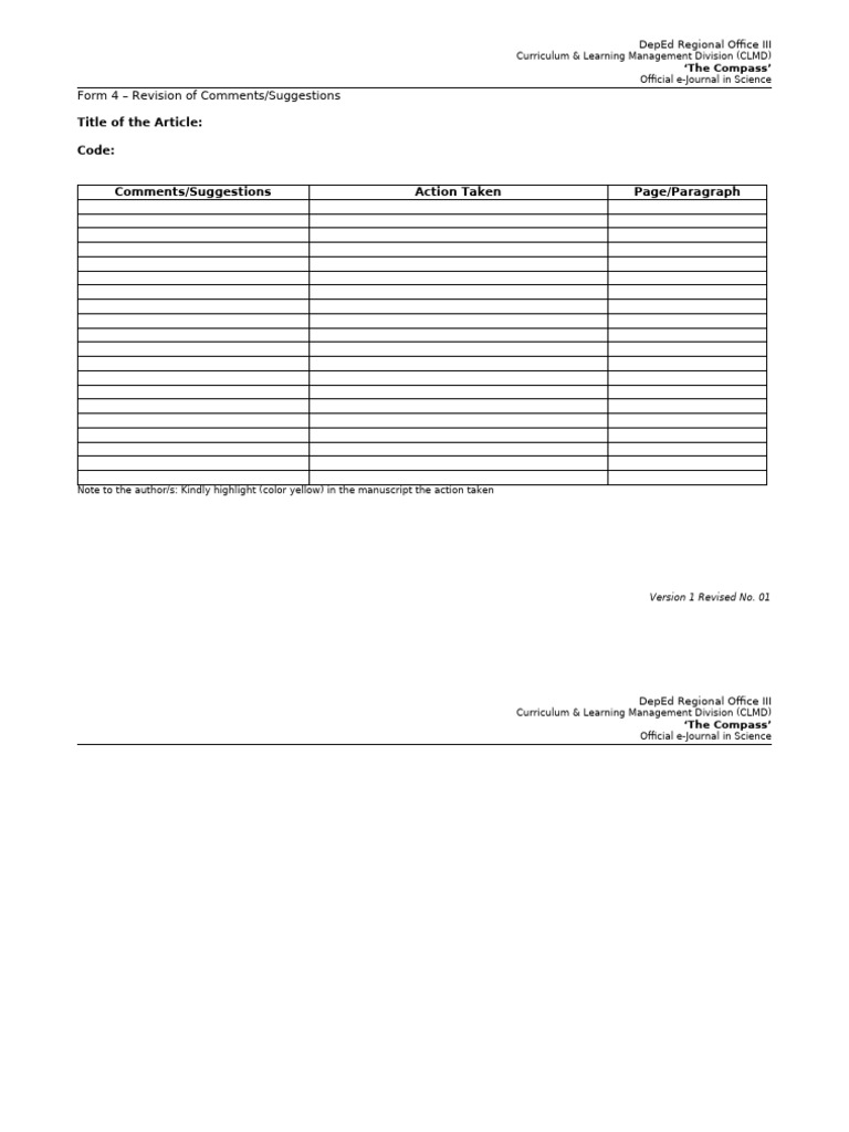 Form 4 Revision of Comments and Suggestions | PDF