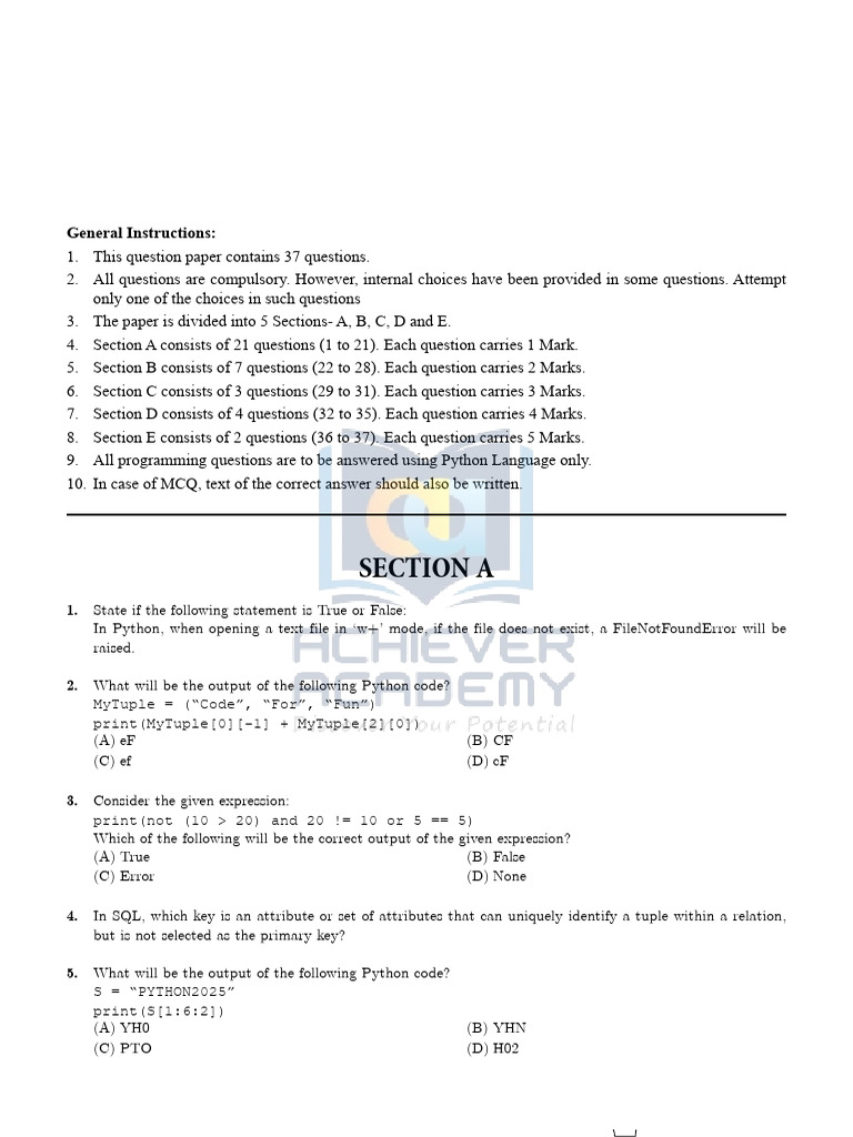 XII Computer Science SQP | PDF | Computing