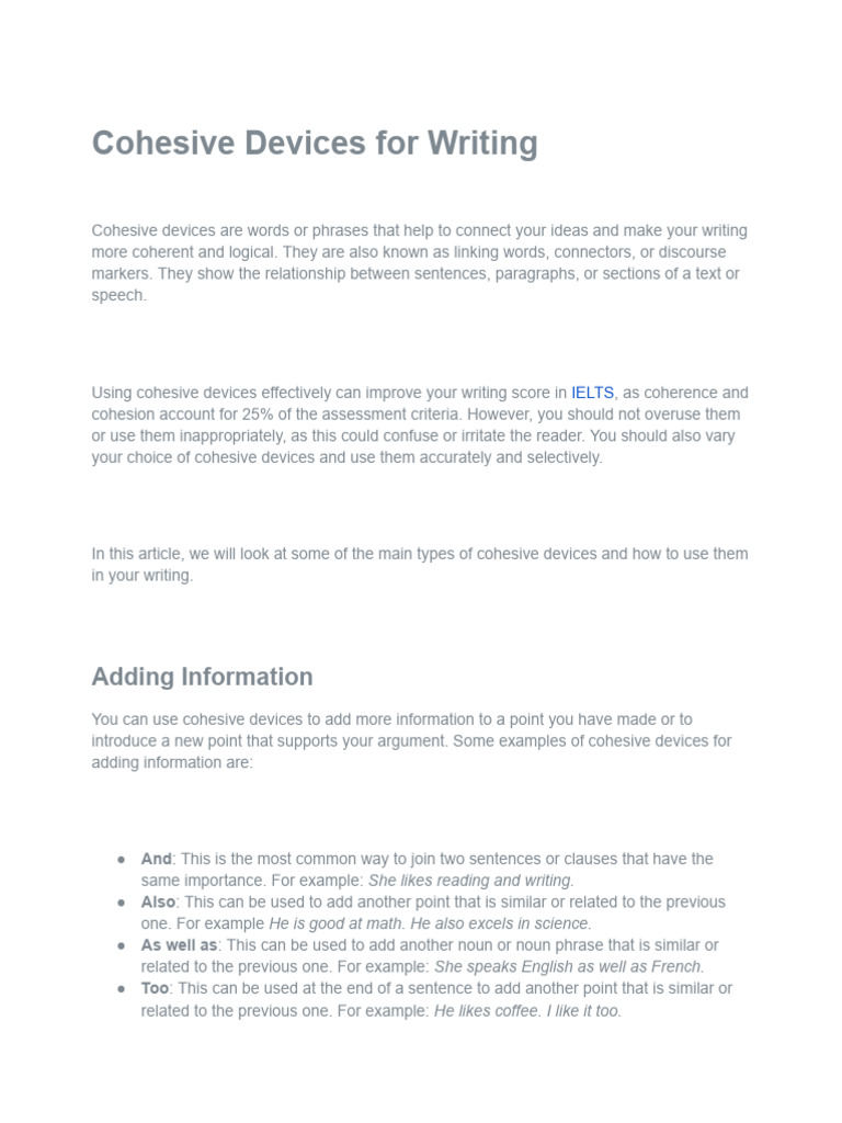 Cohesive Devices for Effective Writing | PDF | Argument | Sentence ...