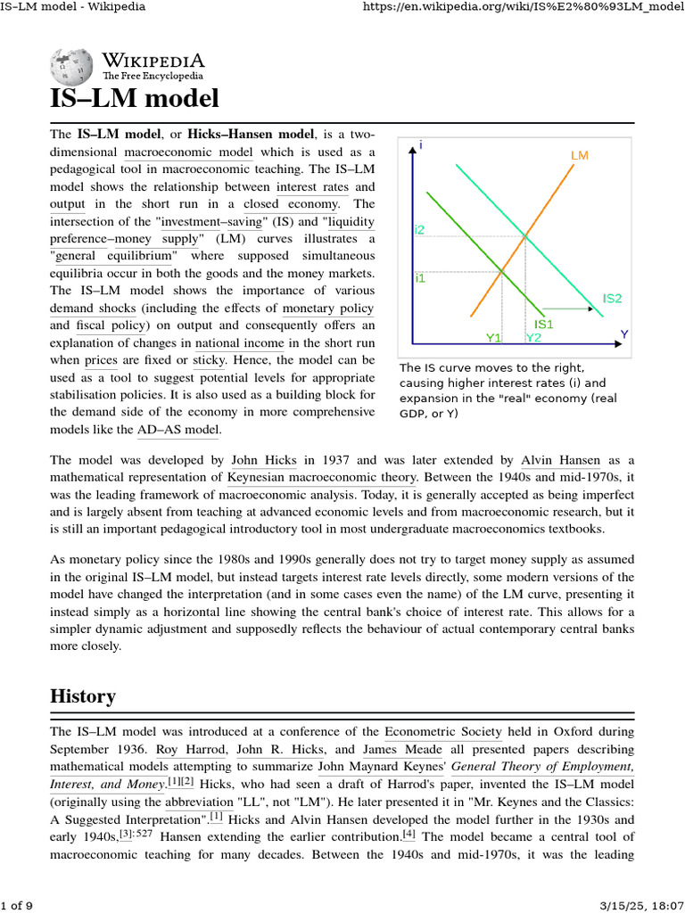 Is–LM Model - Wikipedia | PDF | Economics | Macroeconomics