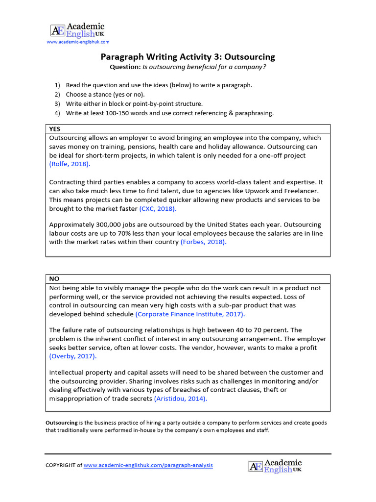 BEC B1 W5 Paragraph Writing - Outsourcing | PDF