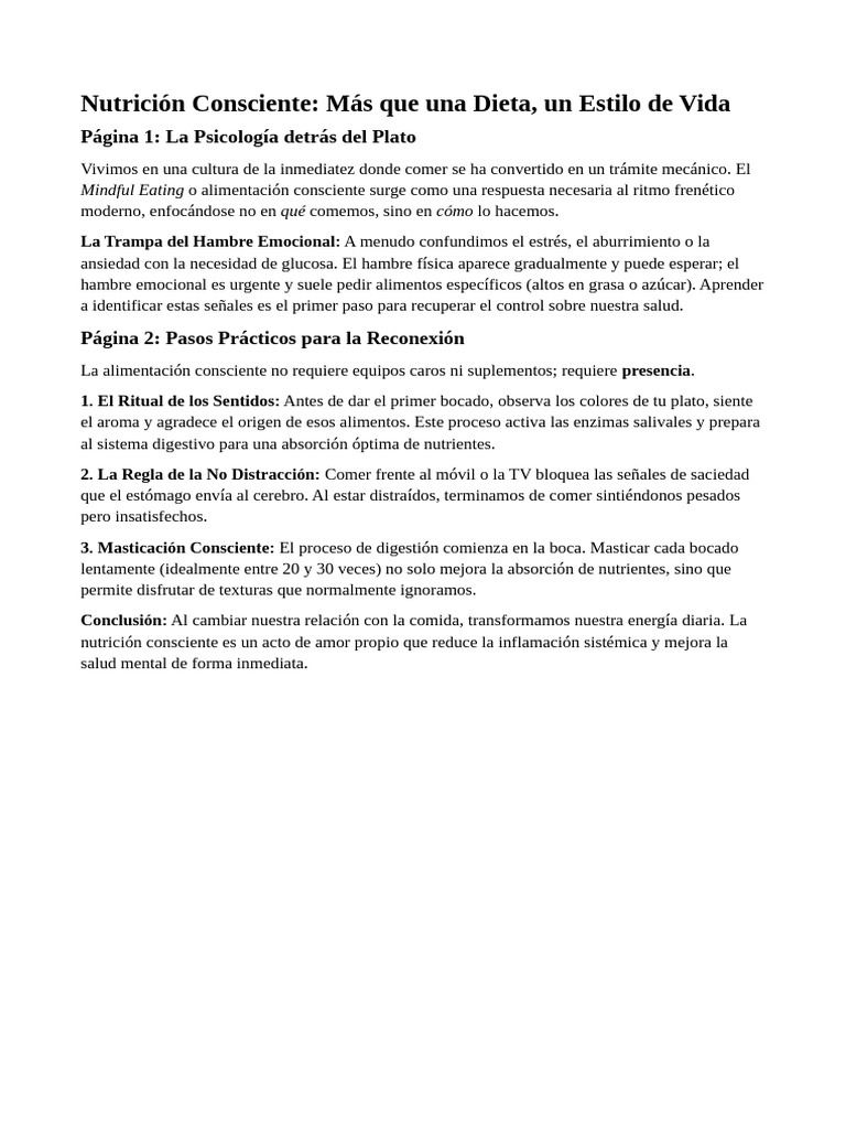 Nutrición Consciente: Mejora tu Salud | PDF