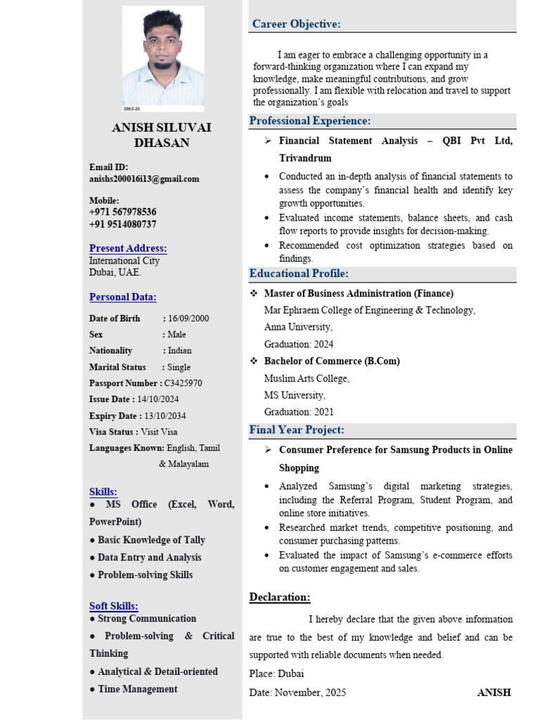 Cv - Anish Bcom | PDF | Business