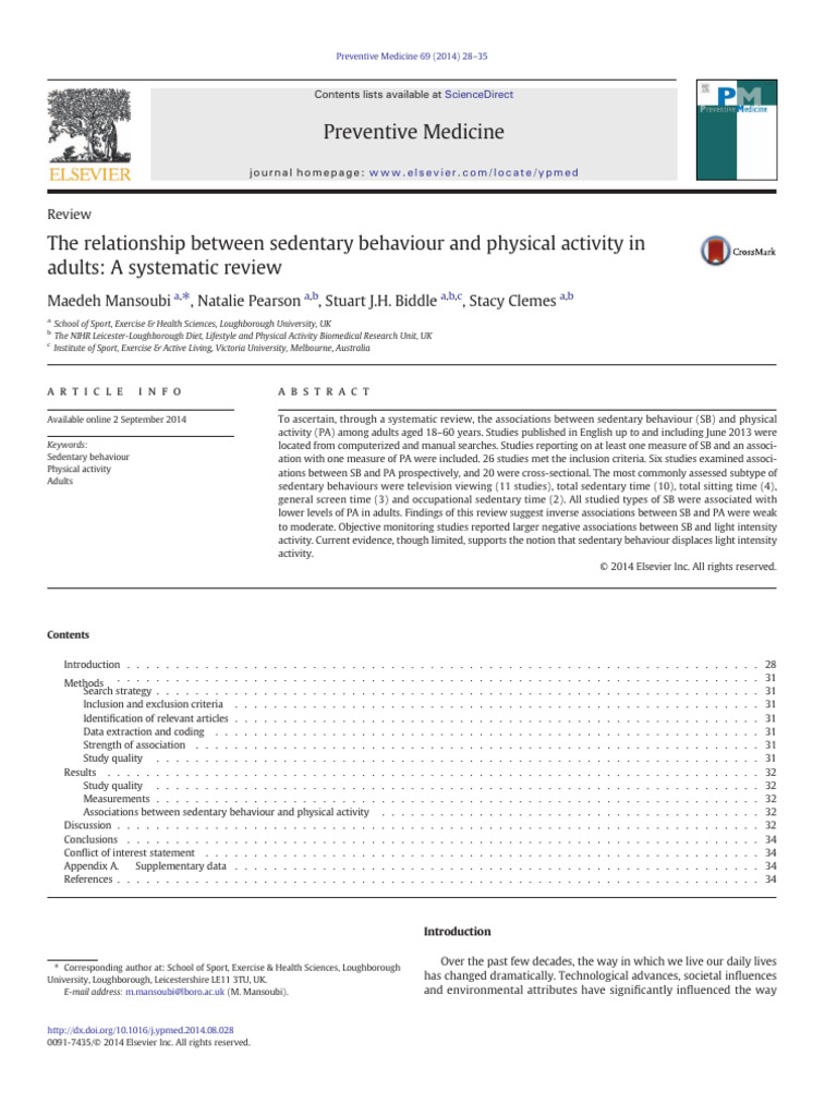 Sedentary Behavior vs. Physical Activity Review | PDF | Sedentary ...