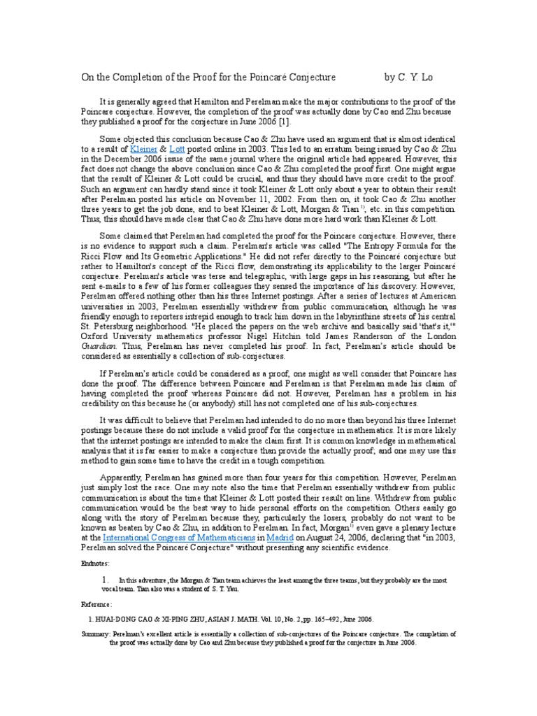 Perelman and the Poincaré Conjecture Debate | PDF | Conjecture ...