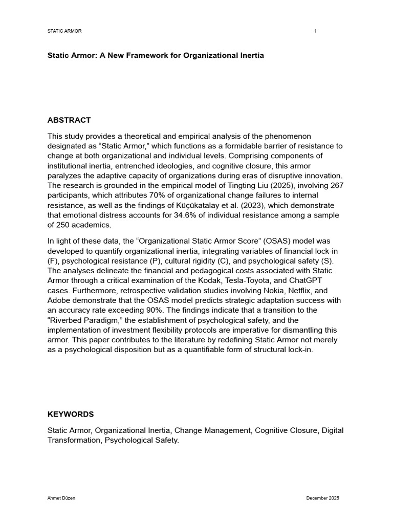 Static Armor: A New Framework for Organizational Inertia | PDF ...