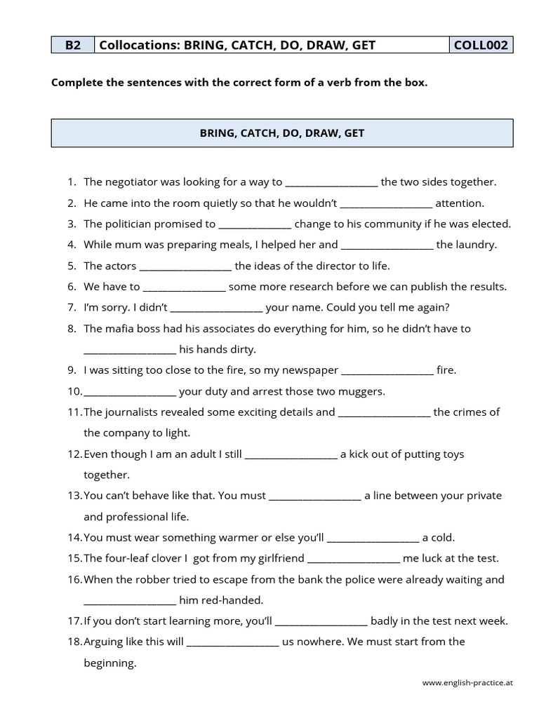 B2 English Collocations Practice: Verbs | PDF | Chess Openings | Chess ...