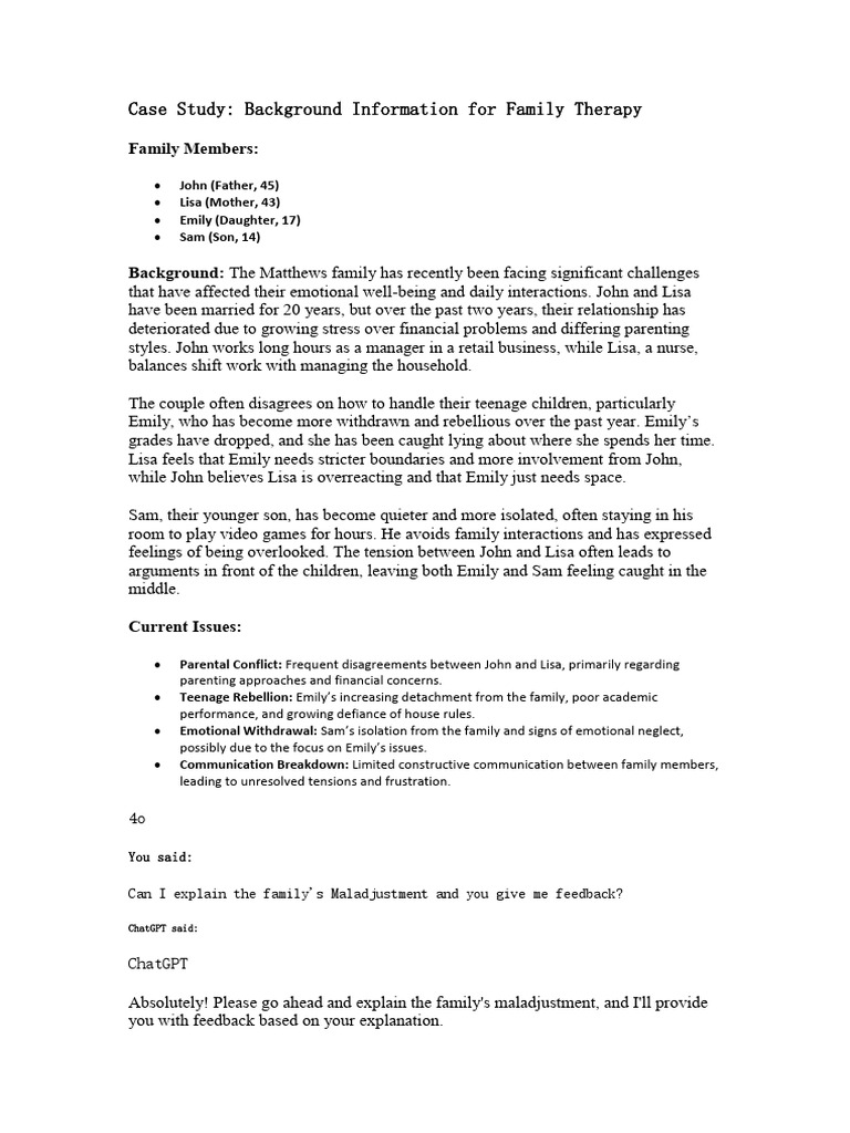 Case Study Family Therapy | PDF | Communication | Conflict Resolution