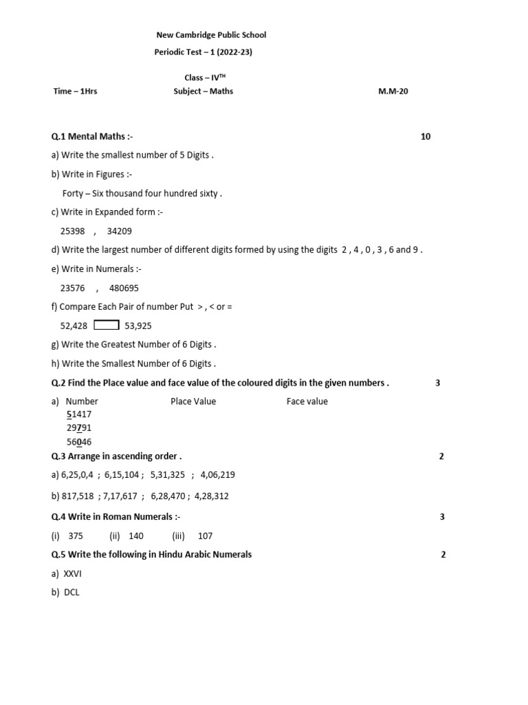 Class 4th - Maths | PDF