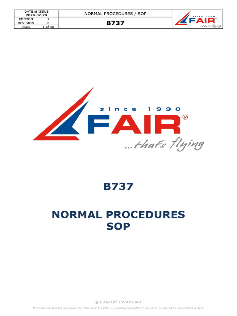 B737 Normal Procedures SOP Guide | PDF | Cockpit | Takeoff