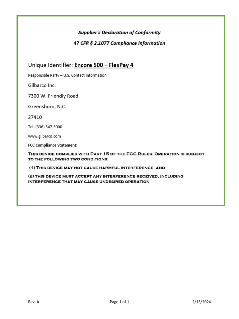 Encore 500 FlexPay 4 FCC SDOC | PDF