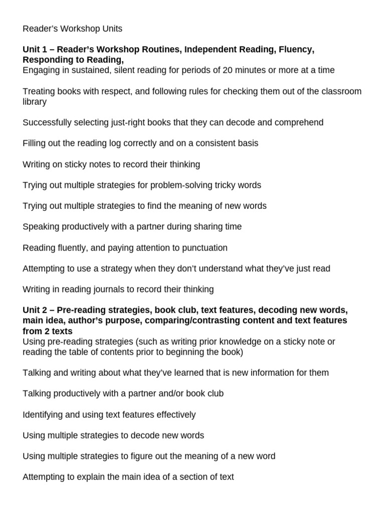Reader's Workshop Curriculum Overview | PDF | Psychological Concepts ...