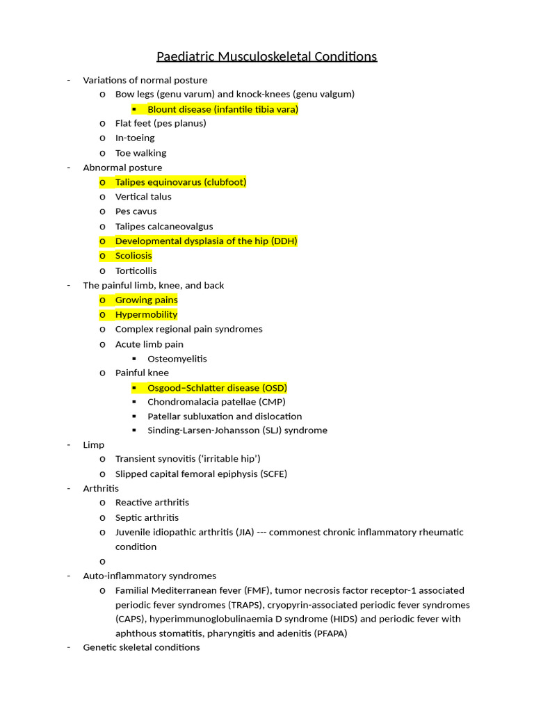 Paediatric Musculoskeletal Disorders Guide | PDF