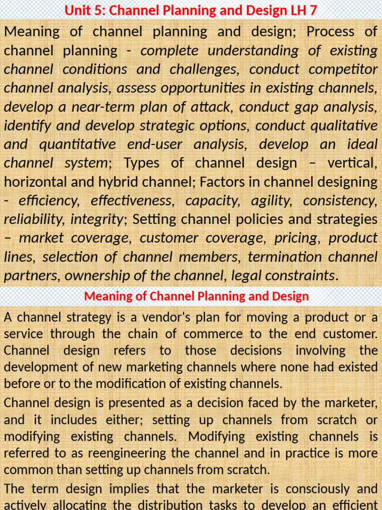 Unit V Channel Planning and Design | PDF | Marketing | Retail
