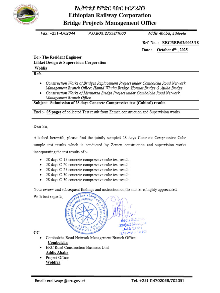 Concrete Test Results for Bridge Projects | PDF