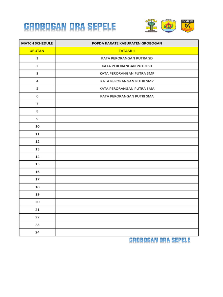 Jadwal Pertandingan Karate POPDA Grobogan | PDF