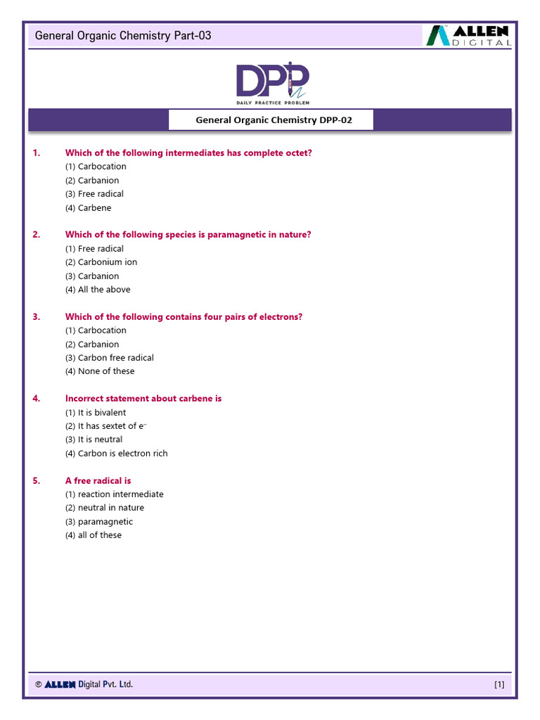 General Organic Chemistry DPP-02 | PDF