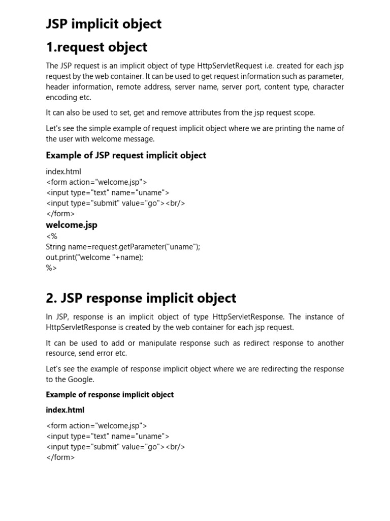 JSP Implicit Object | PDF