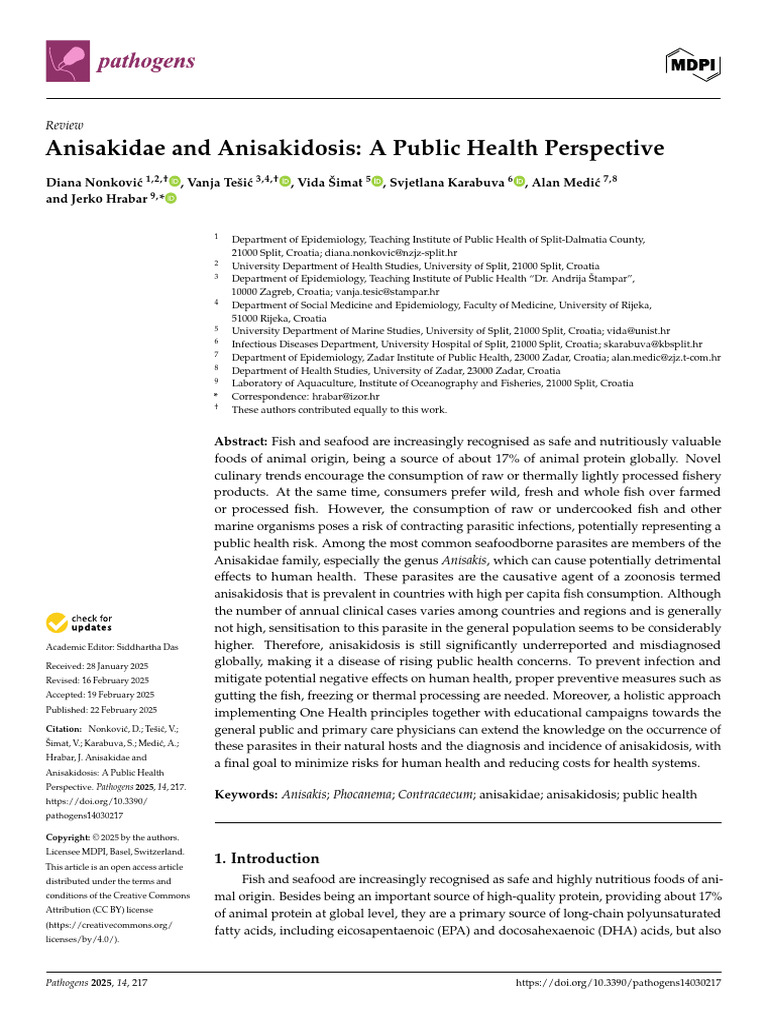 Anisakidae and Anisakidosis Risks | PDF | Allergy | Infection