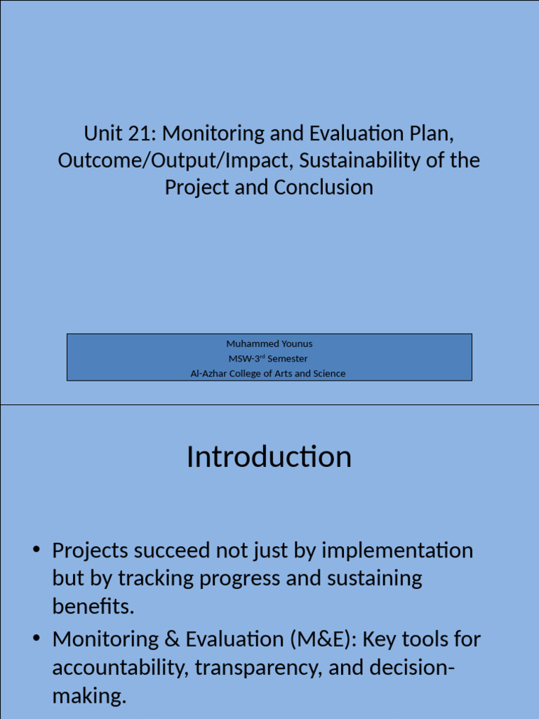Monitoring & Evaluation for Project Sustainability | PDF ...