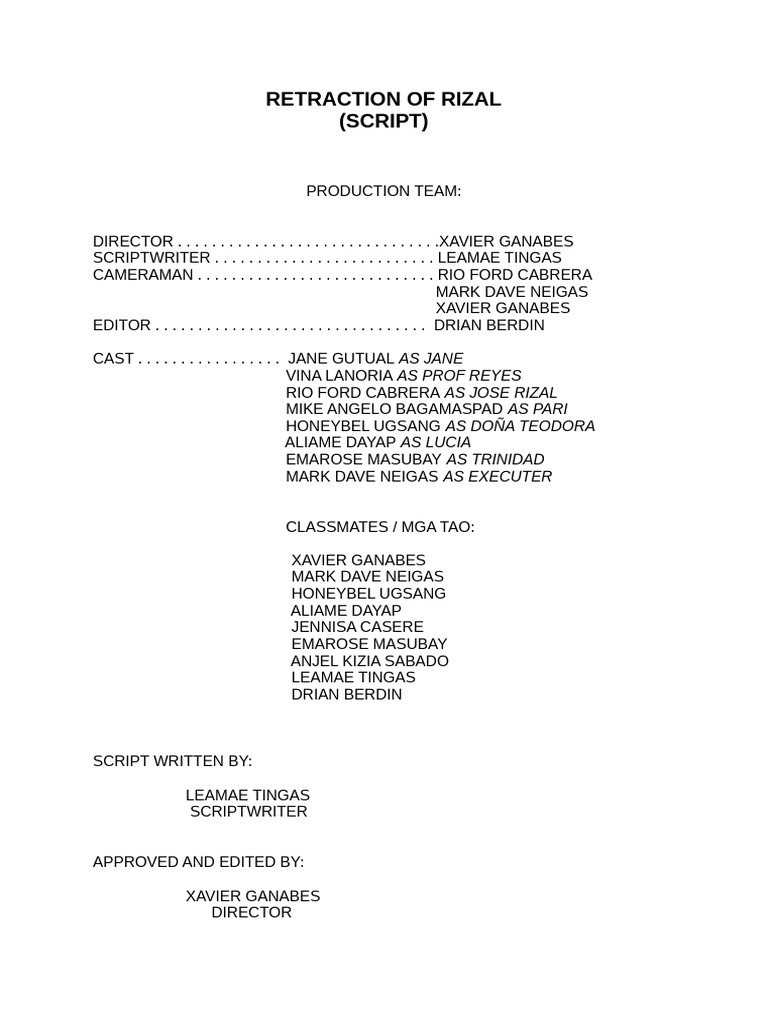 Retraction of Rizal (Script) | PDF