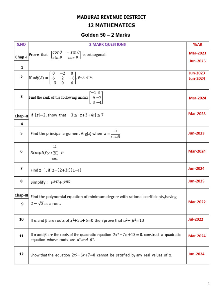Madurai District Mathematics Exam Questions | PDF | Circle | Equations