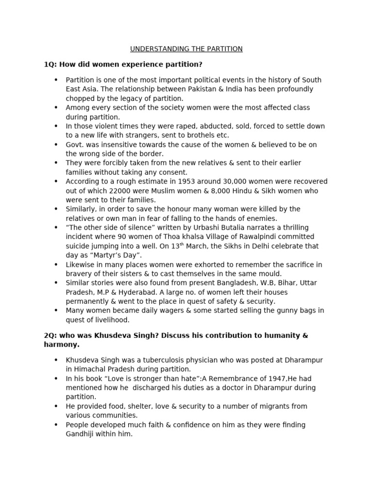 Women's Experiences During Partition | PDF | Partition Of India | All ...