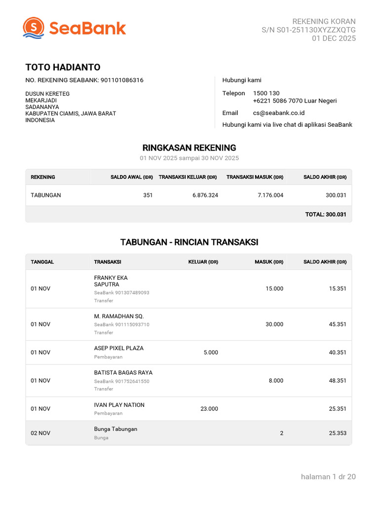 NOV Toto Seabank - Statement - 20251220 | PDF