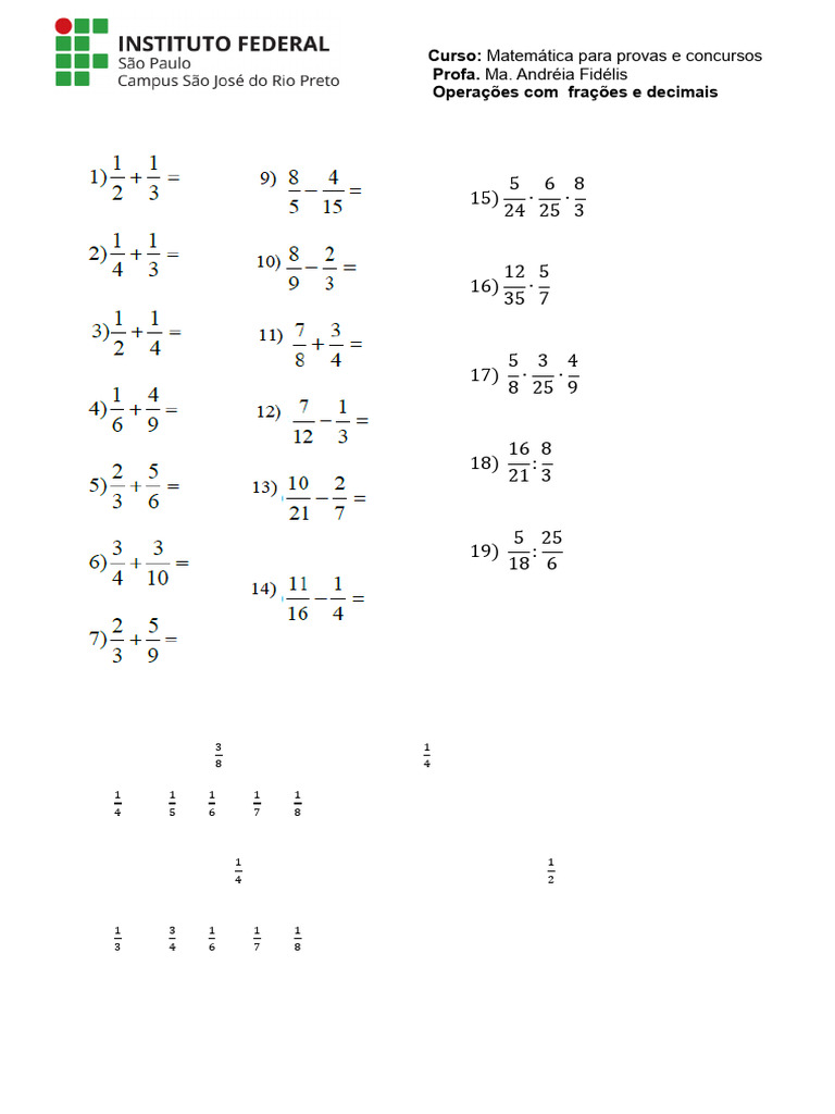 Lista 2. Operações com frações | PDF