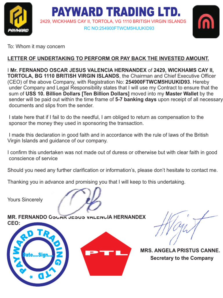 Letter of Undertaking by Payward Trading LTD | PDF