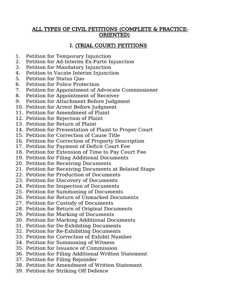 Comprehensive Guide to Civil Petitions | PDF | Lawsuit | Ex Parte