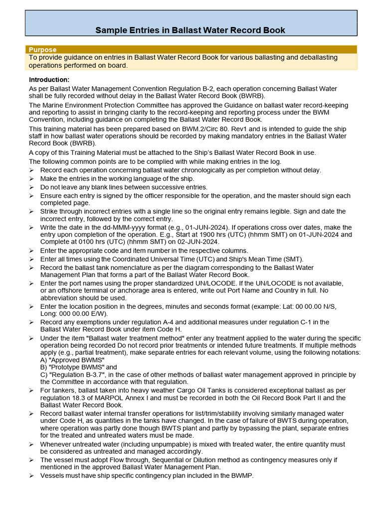 Ballast Water Record Book Guidelines | PDF | Water | Oil Tanker